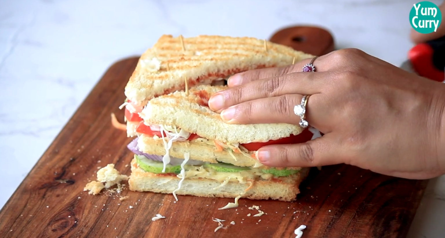 Veg club sandwich recipe – How to make club sandwich – Yum Curry